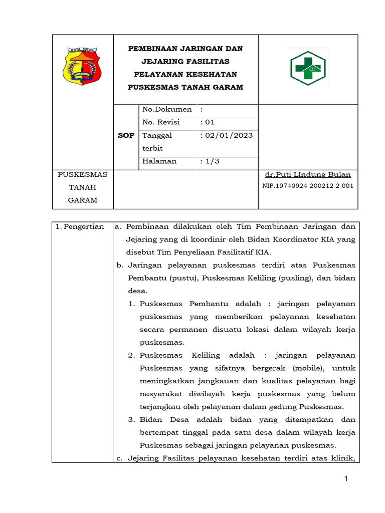SOP Pembinaan Jaringan Puskesmas | PDF