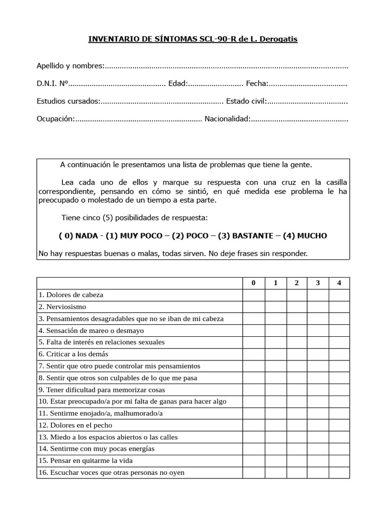 Test SCL 90 R Protocolo | PDF