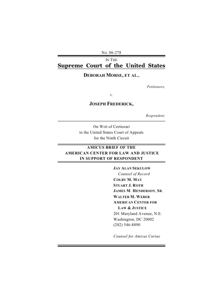 Morse V Frederick Amicus | Download Free PDF | First Amendment To The ...
