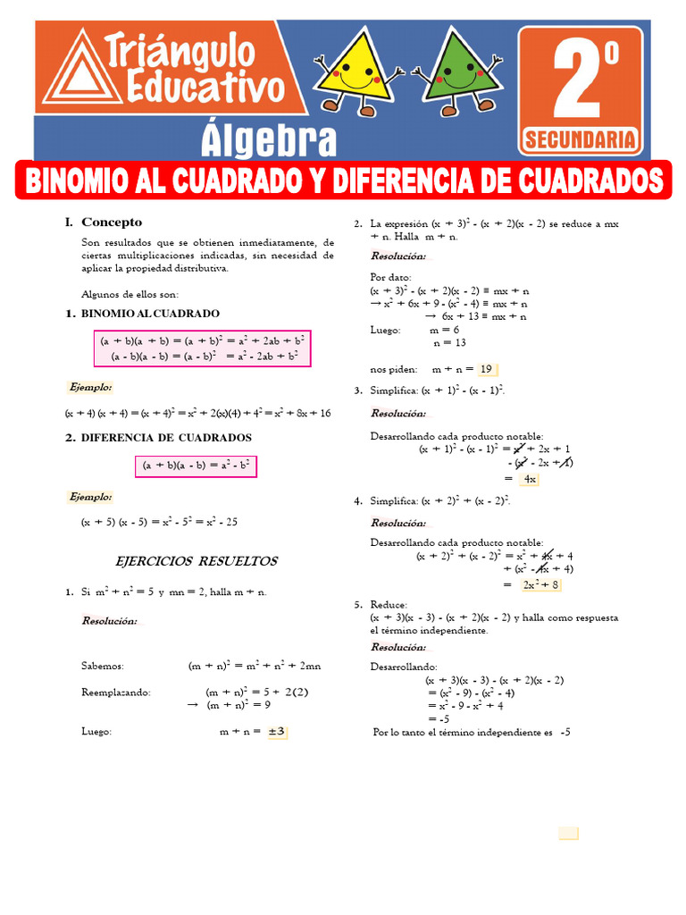 Binomio Al Cuadrado y Diferencia de Cuadrados | PDF | Matemáticas | Álgebra