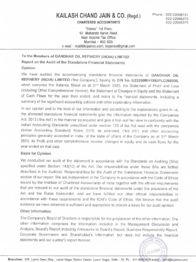 Standalone Financial Statements F.Y. 2022 23 | PDF