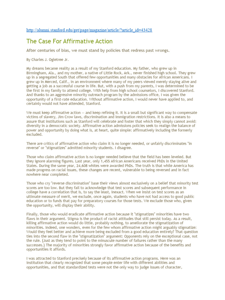 The Case For Affirmative Action | PDF | Affirmative Action | Social Stigma