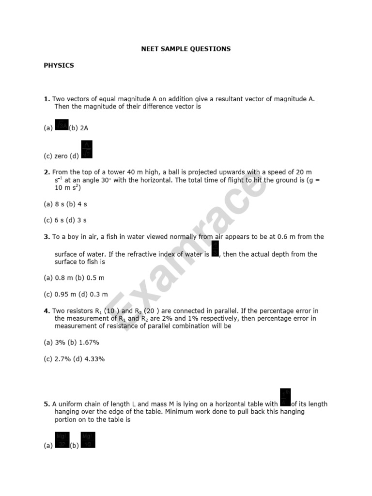 NEET Sample Questions | PDF