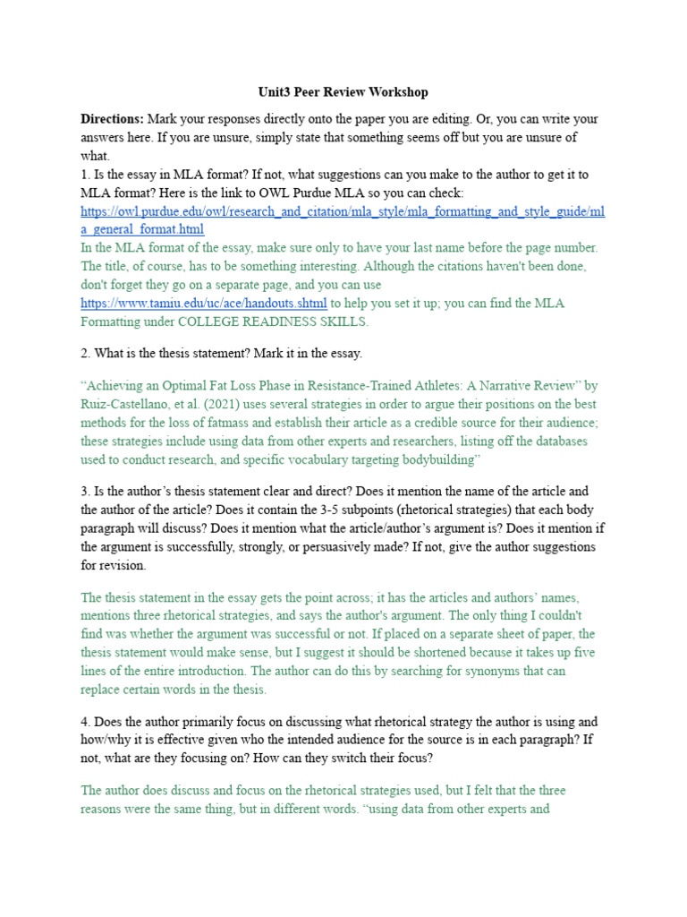 Unit 3 Peer Review Workshop | PDF | Rhetoric | Credibility