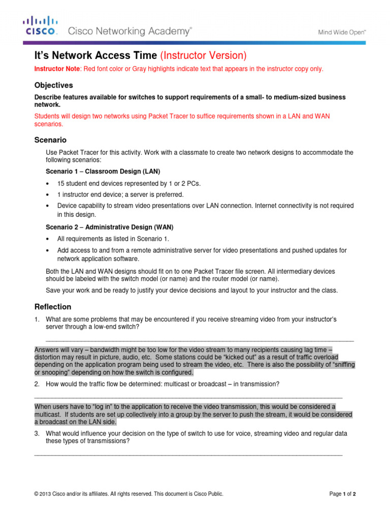 1.3.1.1 It's Network Access Time Instructions - IG | PDF | Computer Network | Network Switch