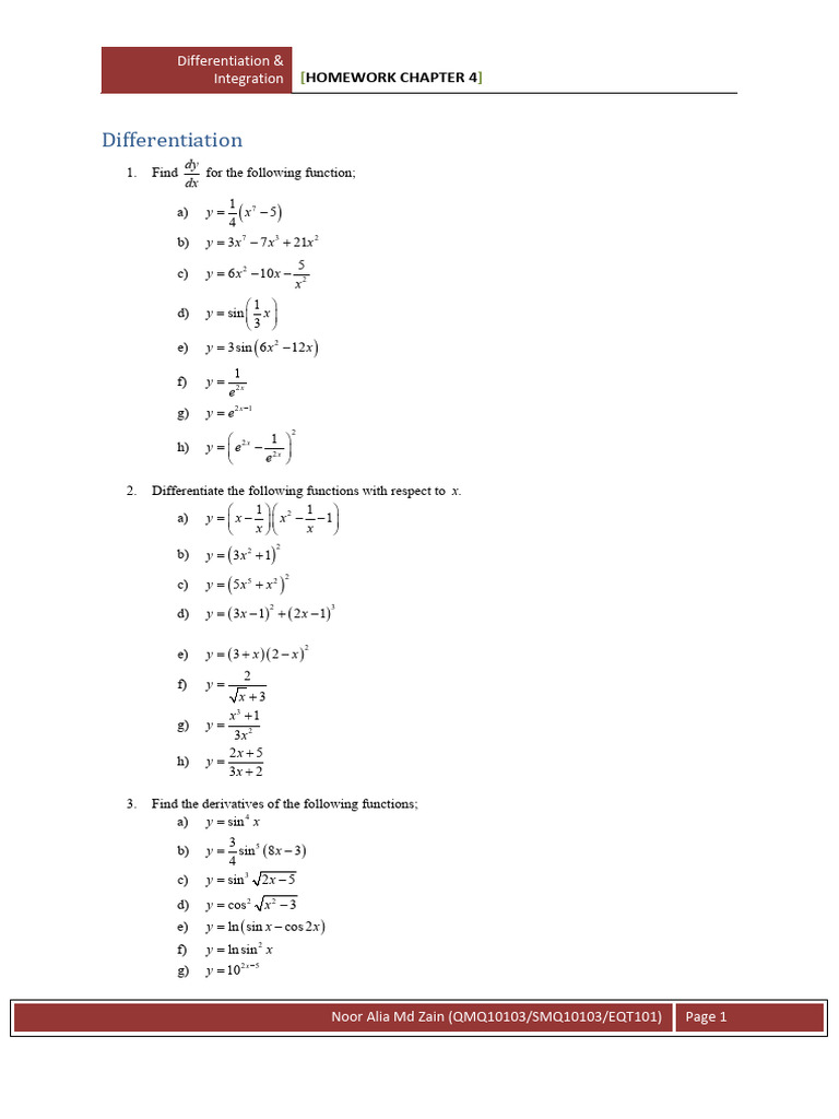 Homework Chapter 4(QMQ10103) (1) | PDF | Rates | Differential Calculus
