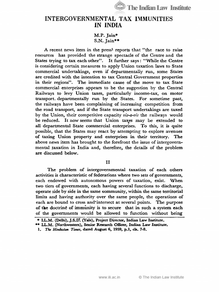 Intergovernmental Tax Immunities in India | PDF | Taxes | Excise