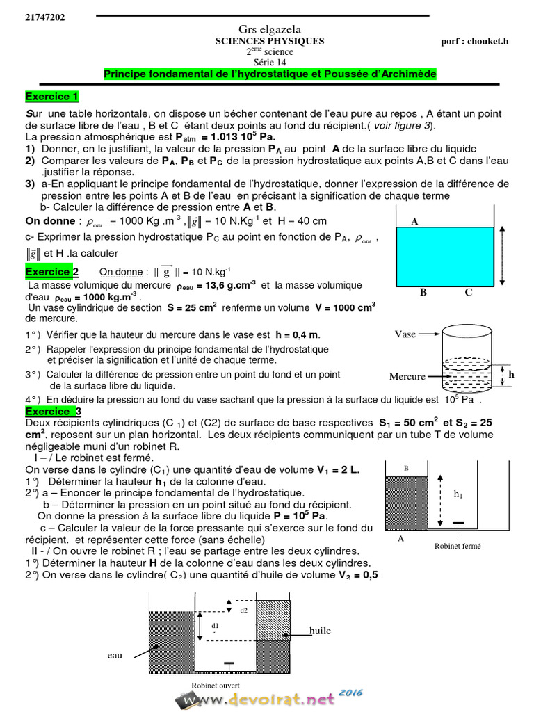 Série D'exercices N°4 - Physique - Principe Fondamental de L ... Série D'exercices N°4 - Physique - Principe Fondamental de L ...