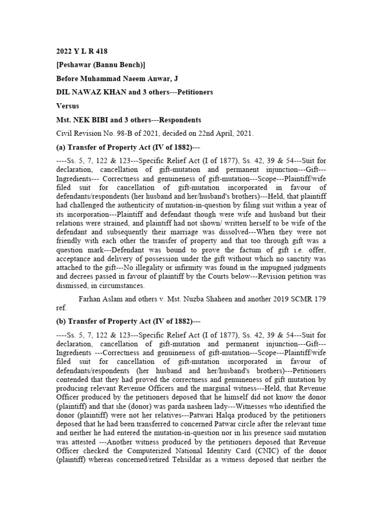 2022 y L R 418 | PDF | Lawsuit | Judgment (Law)