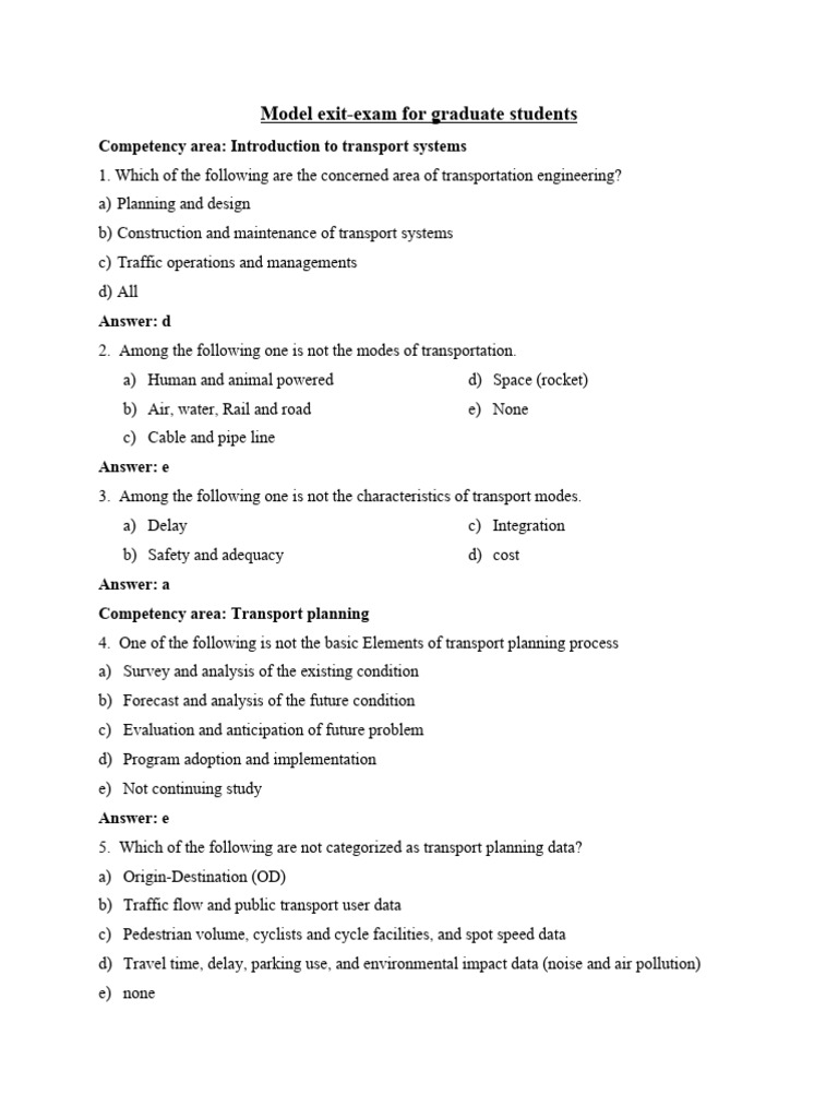 Transport Engineering Model Exam | PDF | Transport | Traffic