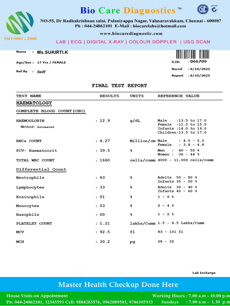 TestReport 1 | PDF | Medical Specialties | Cells