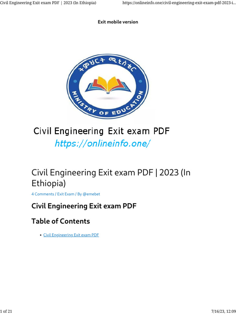 2023 Ethiopian Civil Engineering Exam PDF | PDF | Bending | Beam ...