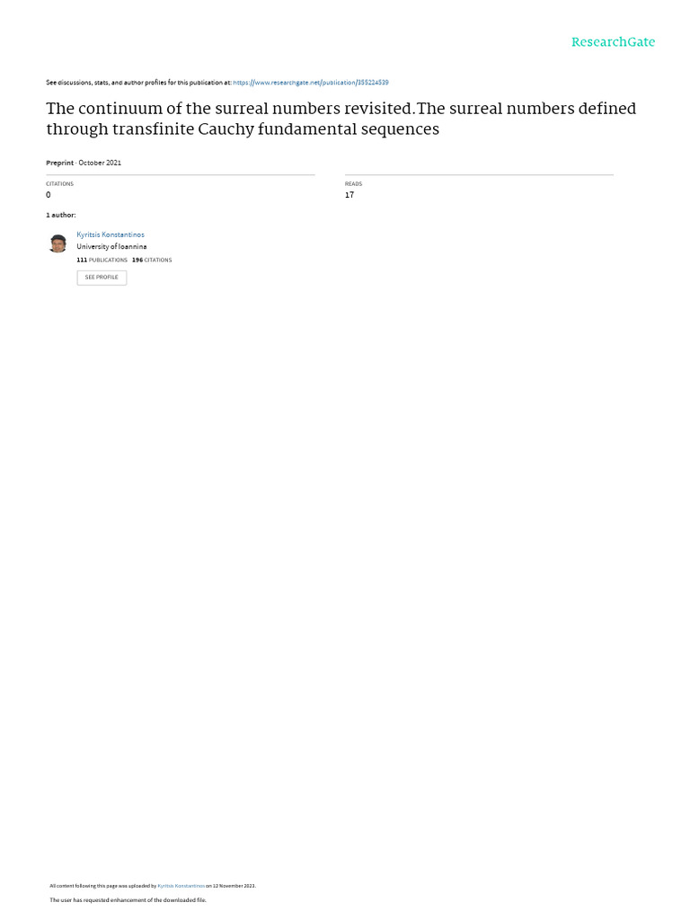 The Continuum of The Surreal Numbers Revisited - The Surreal Numbers ...