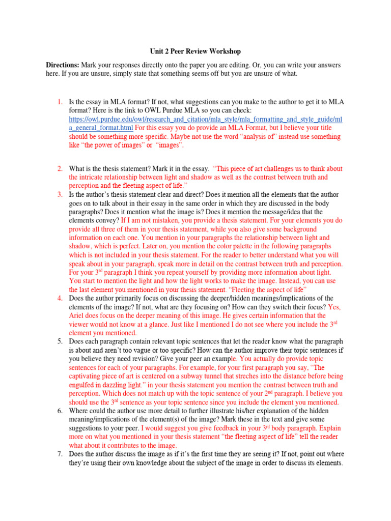 Unit 2 Peer Review Workshop-2 | PDF