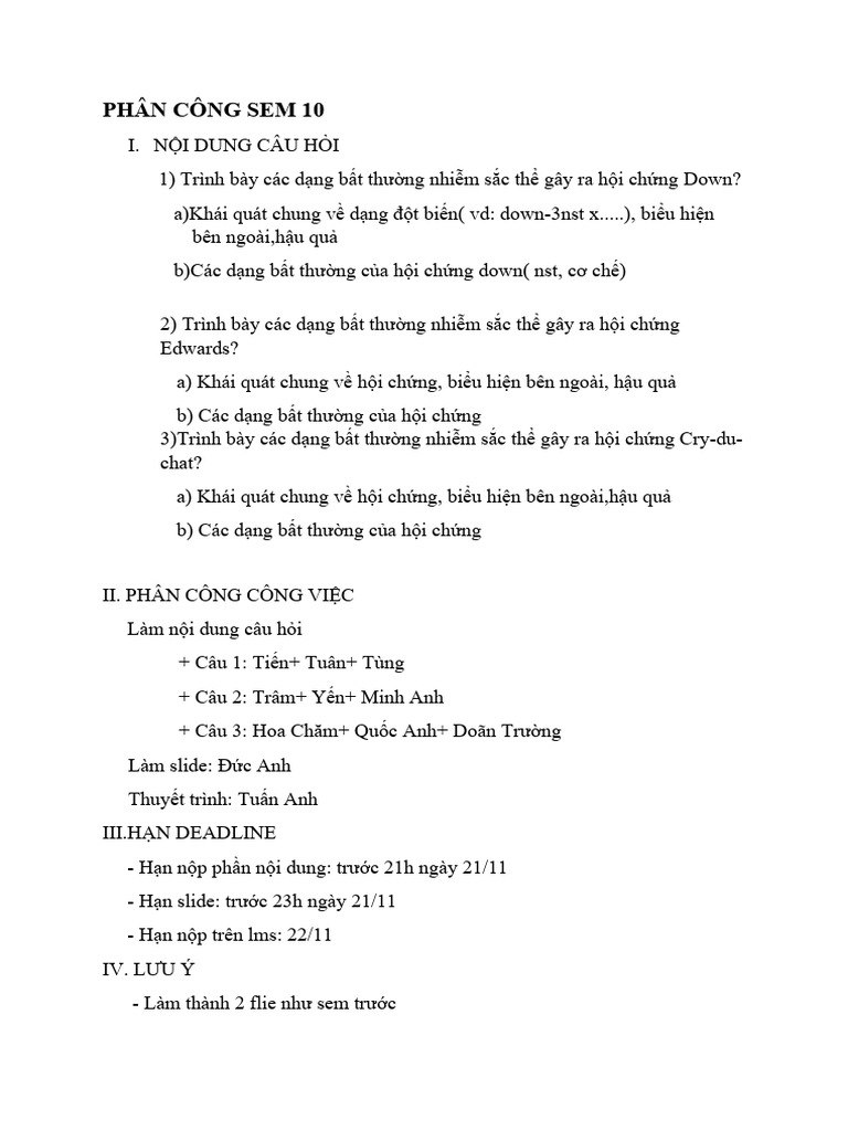 Phân Công Sem 10 | PDF