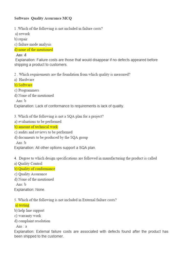 Sqa MCQ | PDF | Software Testing | Software Release Life Cycle