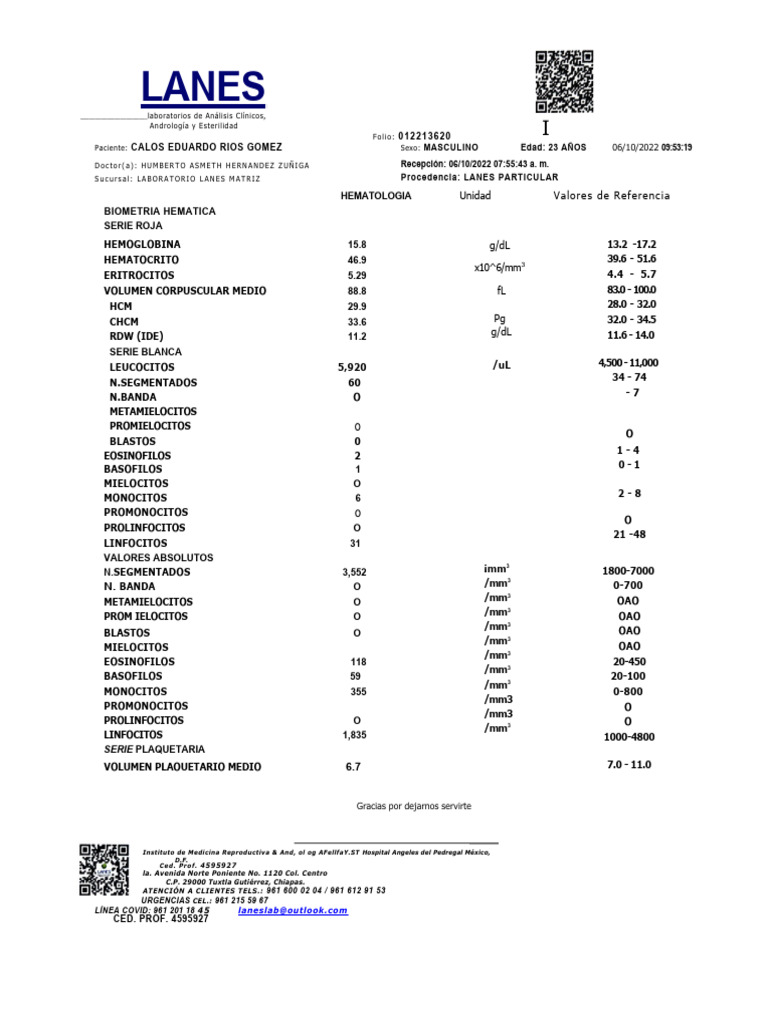 Resultados de Biometría Hemática 2022 | PDF | Pruebas medicas ...