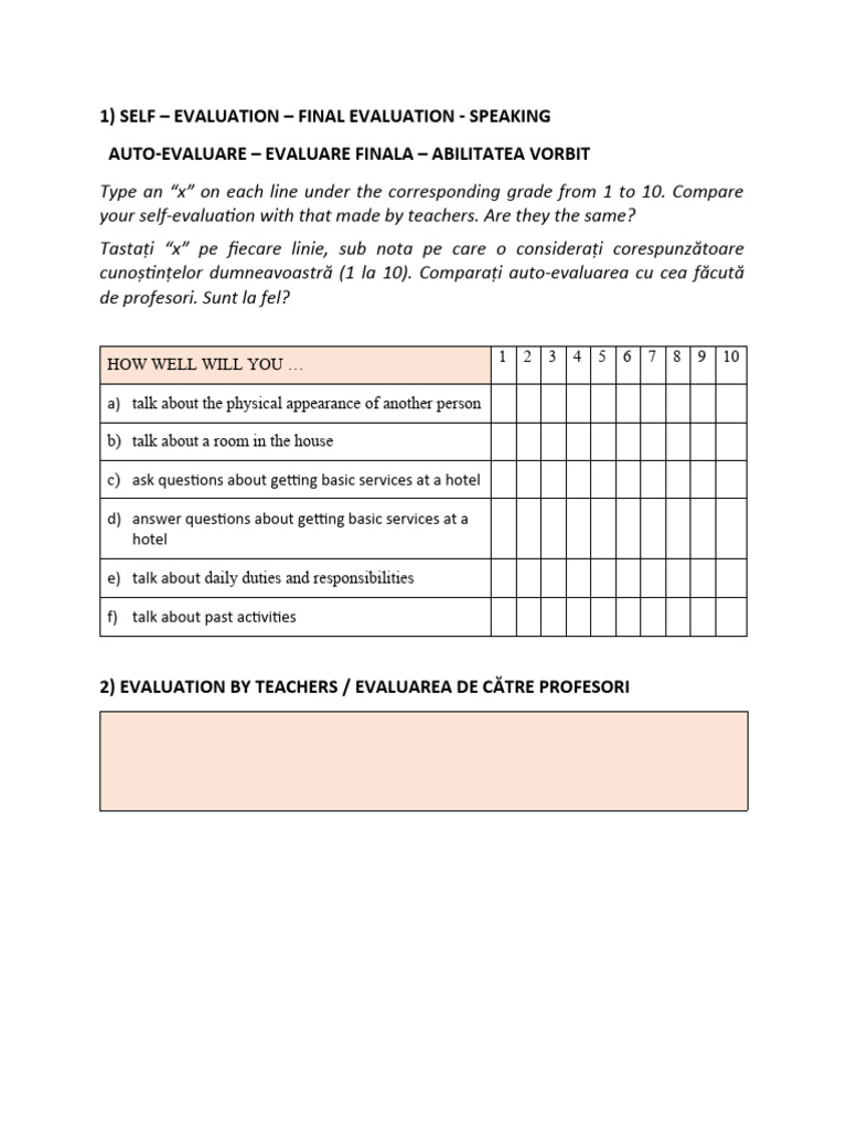 Self-Evaluation for Speaking Skills | PDF