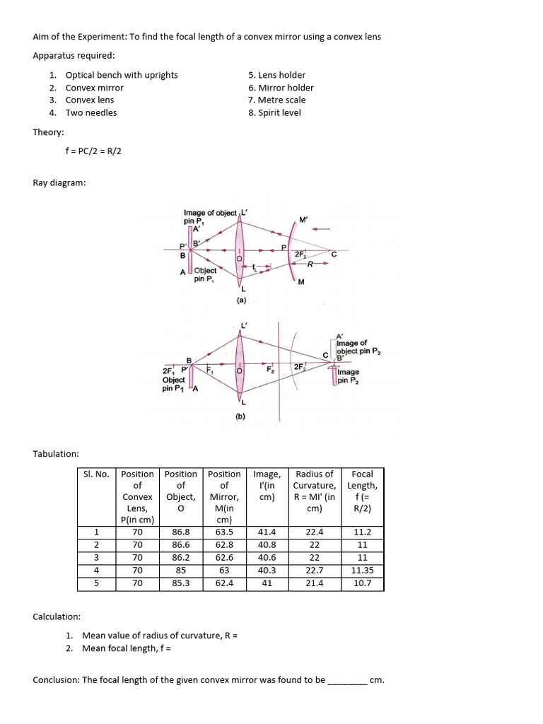 Convex Mirror Using A Convex Lens | PDF