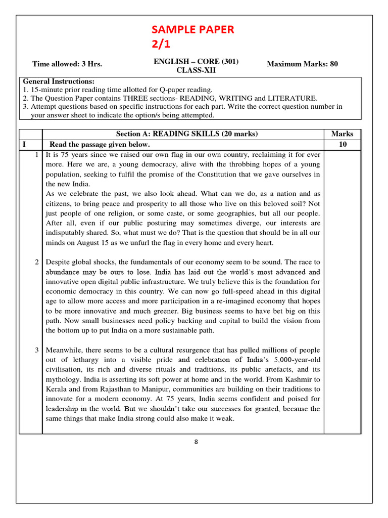 Sp2-1-Support Material English Xii Part 1 Extract (8-20) | PDF ...