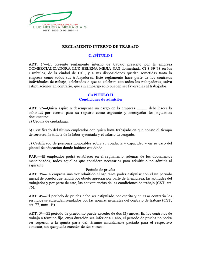 Reglamento - Interno - de - Trabajo (2023) | Descargar gratis PDF | Salario | Derecho laboral
