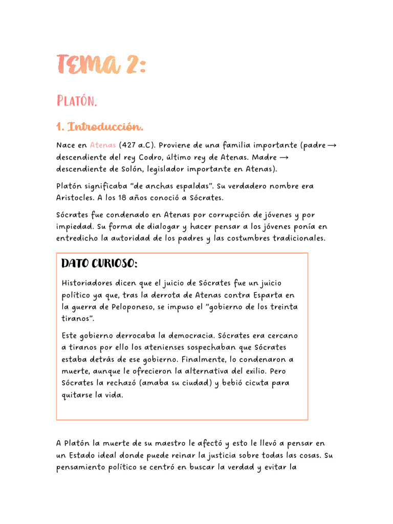 TEMA 2. Platón. | Descargar gratis PDF | Platón | Conocimiento