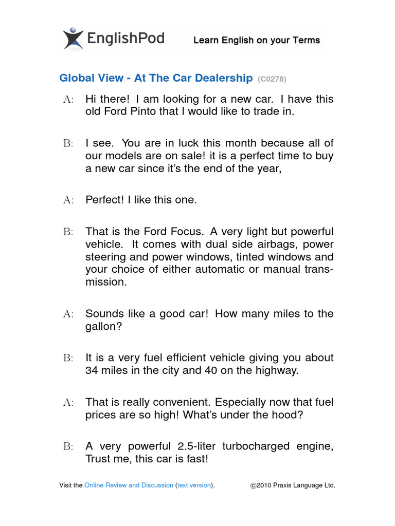 Englishpod C0278 | PDF | Car | Ford Motor Company