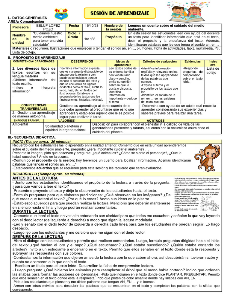 Sesion An En Com Leemos Un Cuento 16 10 23 Descargar Gratis Pdf