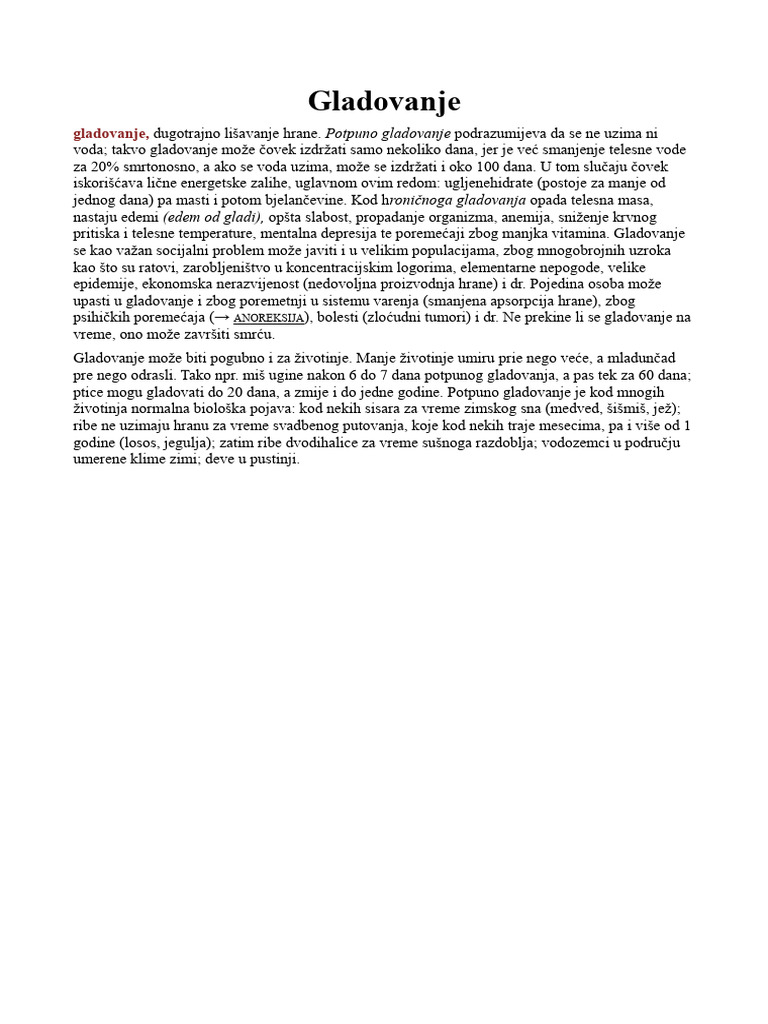 Gladovanje-Kratko Objasnjenje | PDF