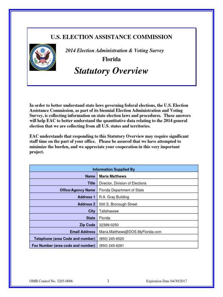 FL - 2014 Statutory Overview | PDF | Early Voting | Absentee Ballot