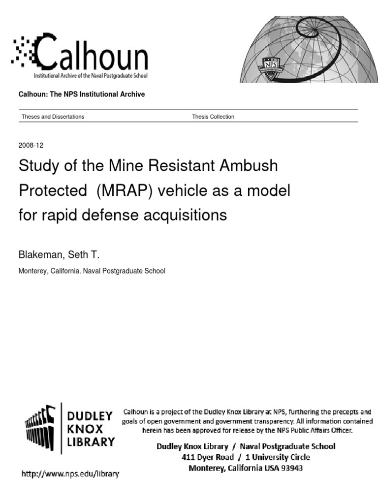 Study of The Mine Resistant Ambush Protected (MRAP) Vehicle As A Model ...