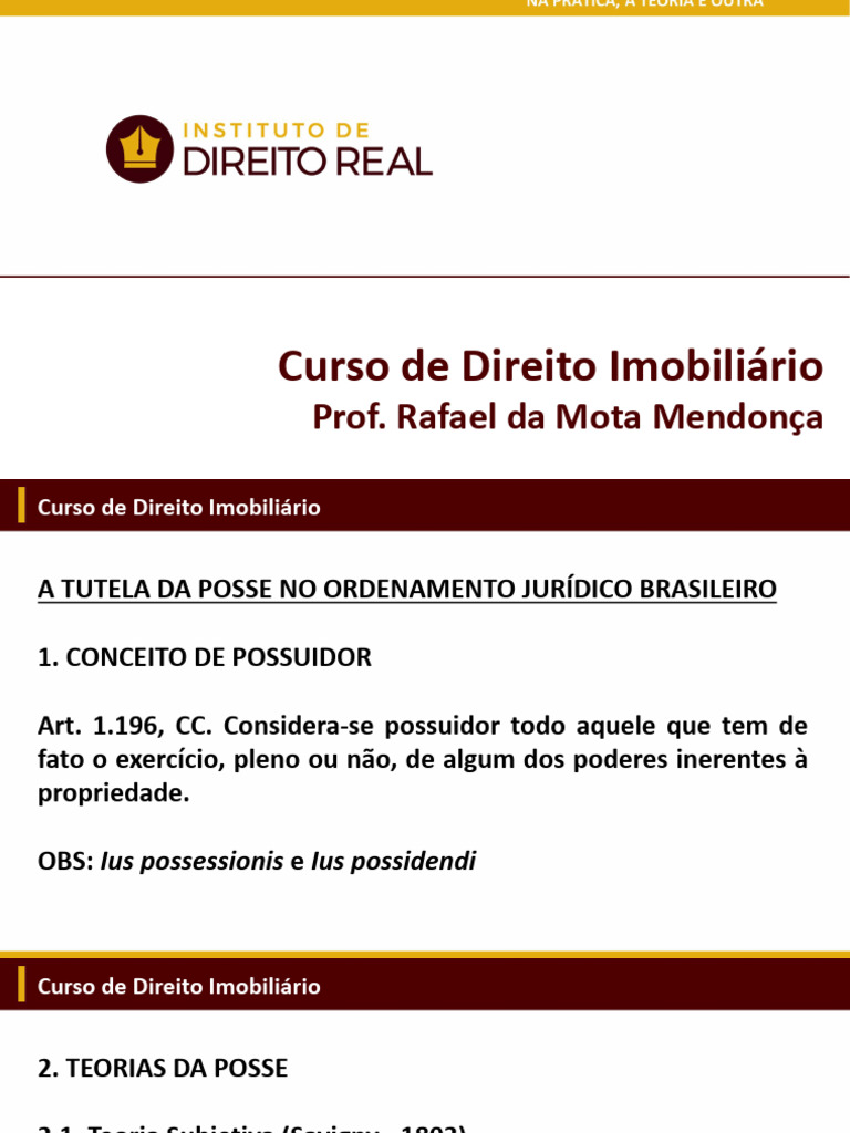 Slide - A Posse e Sua Tutela | PDF | Posse (jurídico) | Propriedade