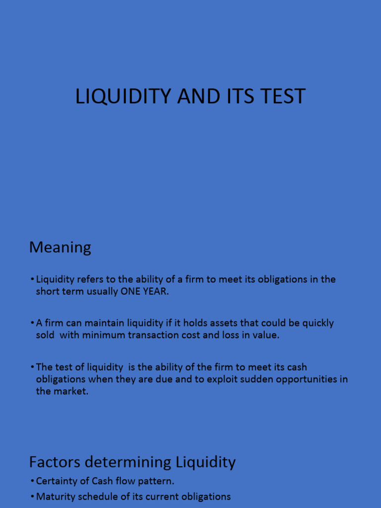 Liquidity and Its Test | PDF | Market Liquidity | Working Capital
