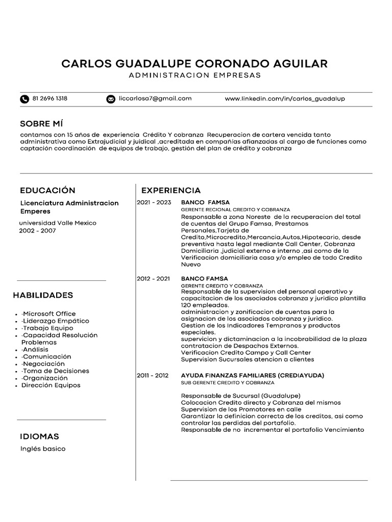 CV Carlos G Coronado Aguilar | PDF