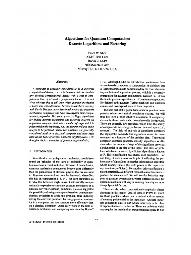 Shor 1994 | PDF