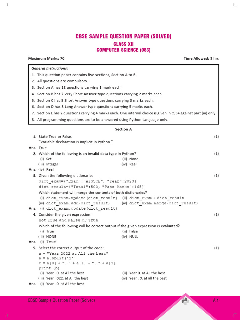 CBSE Sample Paper (For Website) | PDF | Network Switch | Databases