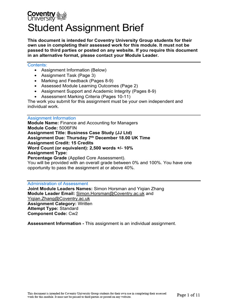 5006FIN 75% 23-24 Coursework Brief - JJ v2 23b13 Final | PDF | Net ...