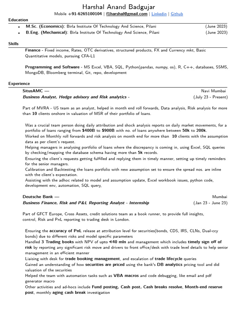 Resume Harshal | PDF