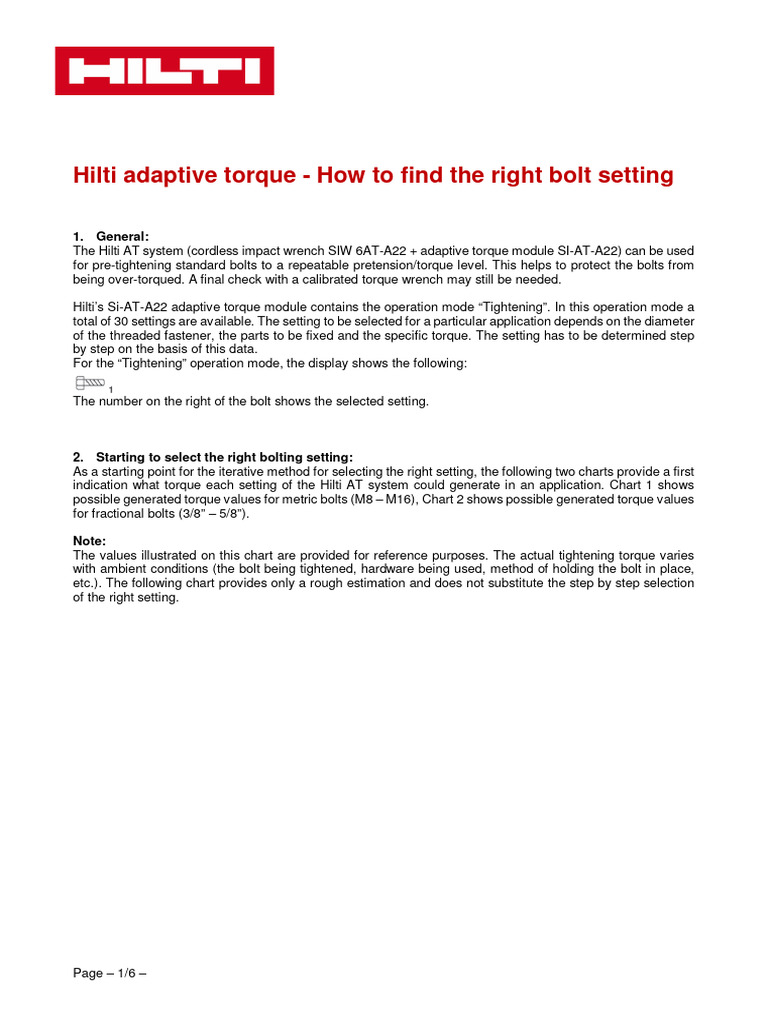 Hilti Adaptive Torque How To Find The Right Bolt Setting Technical Information ASSET DOC 9201996 ...