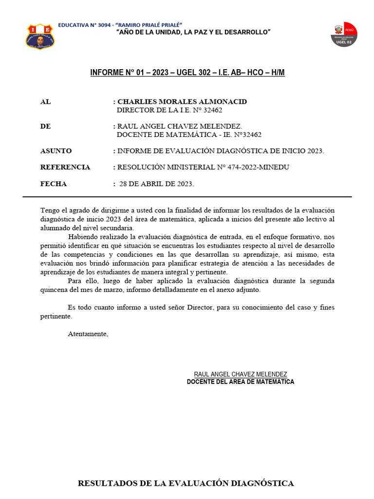 Informe de Diagnostico Pedagogico Raul | PDF | Evaluación | Matemáticas