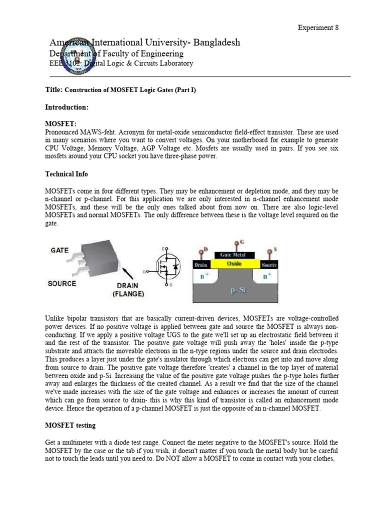 DLC LAB - 08 - Student - Manual | PDF | Cmos | Field Effect Transistor