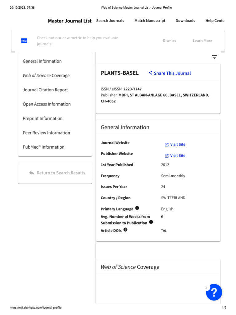 Web of Science Master Journal List - Journal Profile | PDF