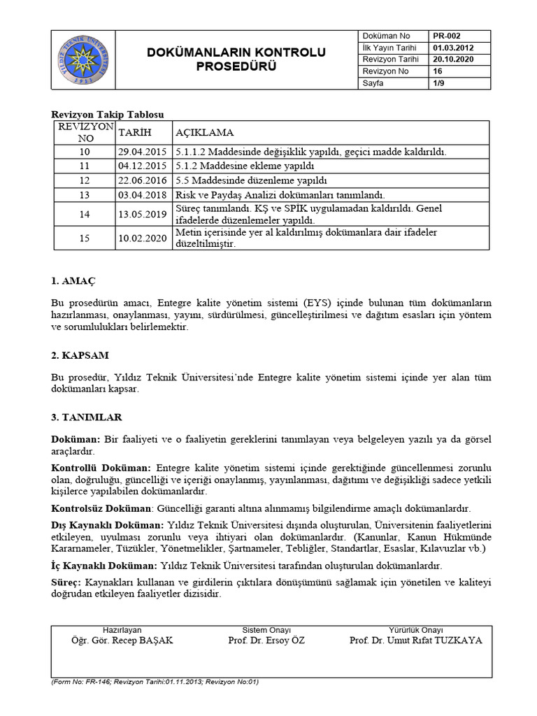PR-002-Dokümanların Kontrolü Prosedürü | PDF