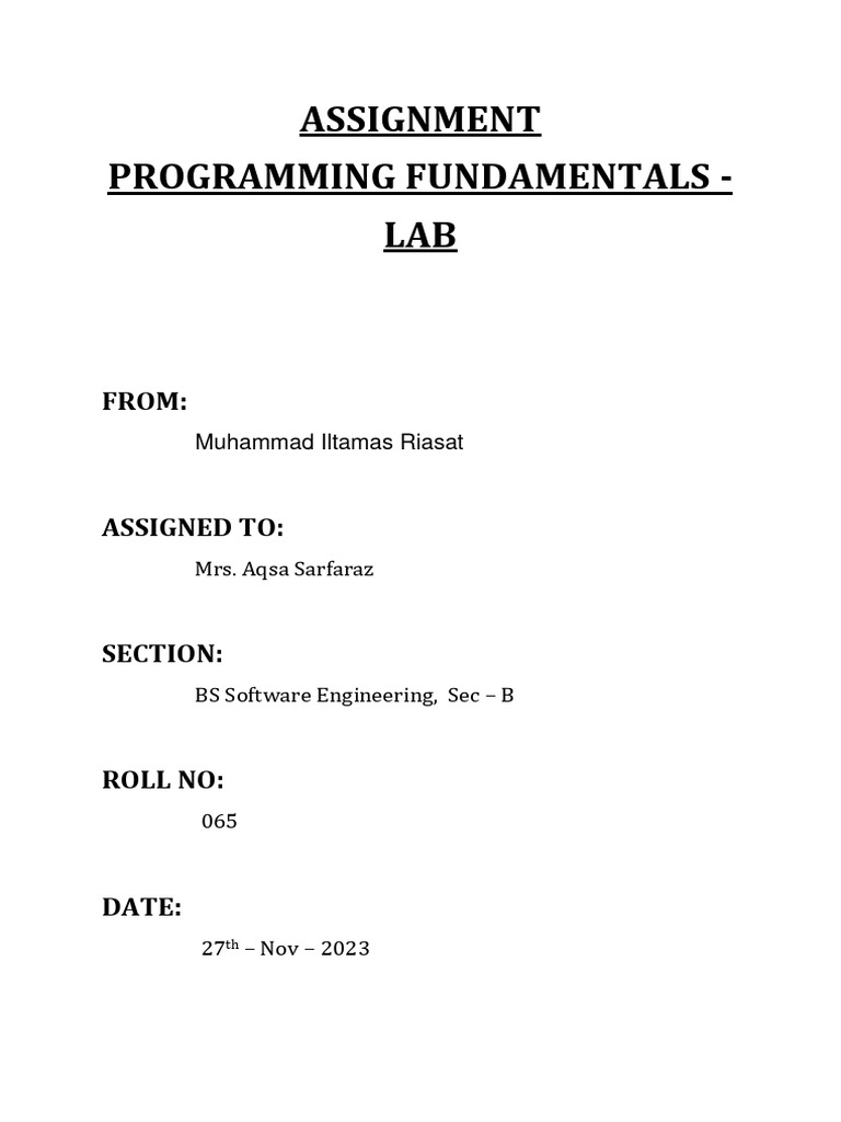 ASSIGNMENT PF Lab 01 | Download Free PDF | Division (Mathematics) | Abstract Algebra