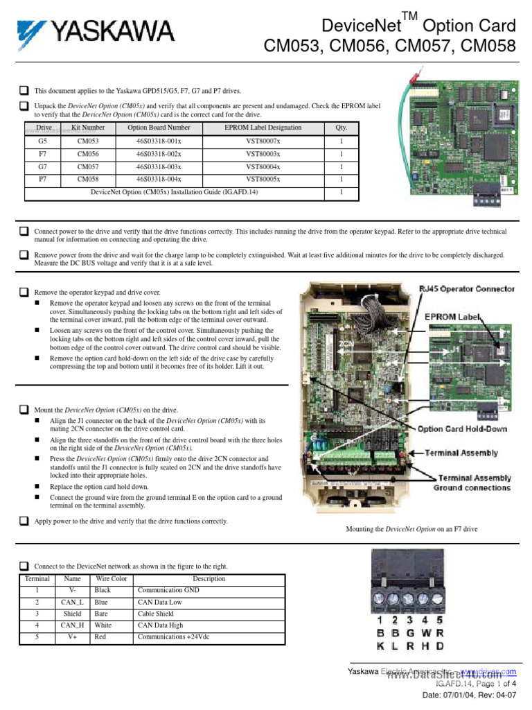 DeviceNet Option Card Installation Guide | PDF | Electrical Connector ...