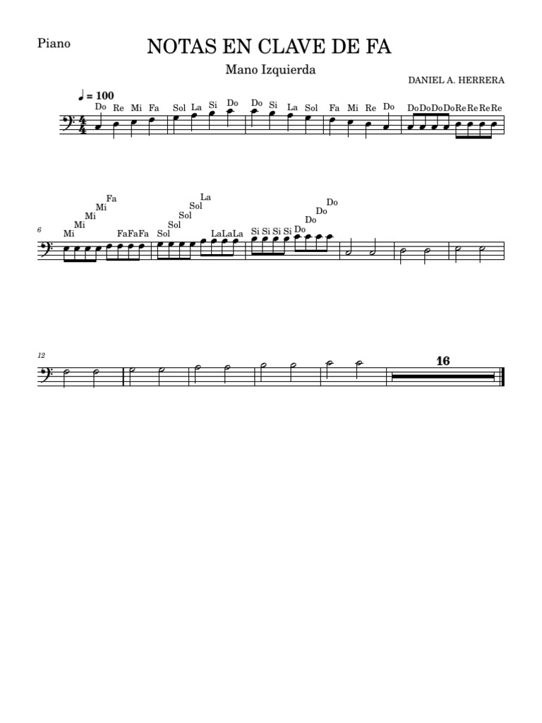 NOTAS EN CLAVE DE FA-Piano by Daniel Antonio | PDF