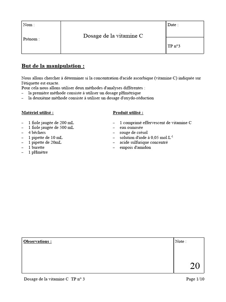 Dosage de La Vitamine C | PDF | Vitamine C | Hydroxyde de sodium