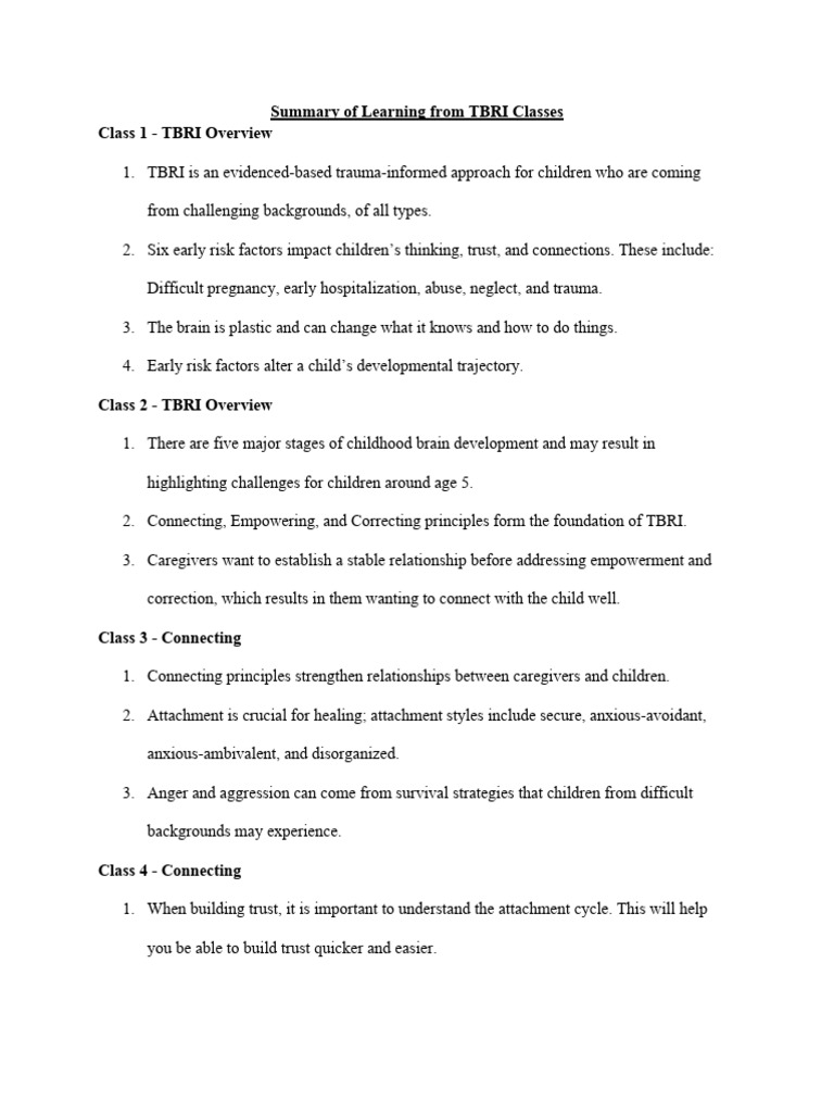 summary of learning from tbri classes | PDF