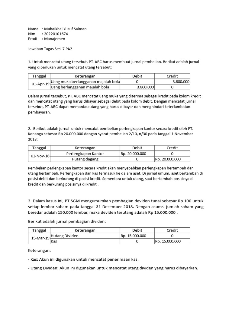 Jawaban Tugas Sesi 7 AK2 | PDF