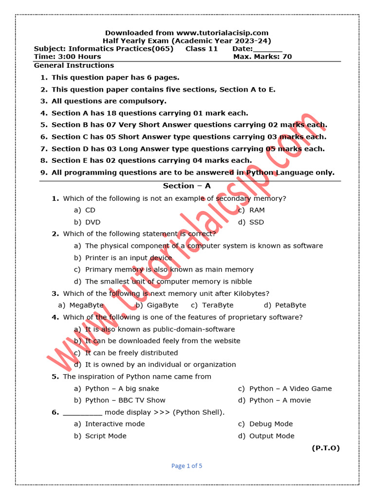 Class 11 Ip Pt 2 Qp 2 Pdf Python Programming Language Byte 8039